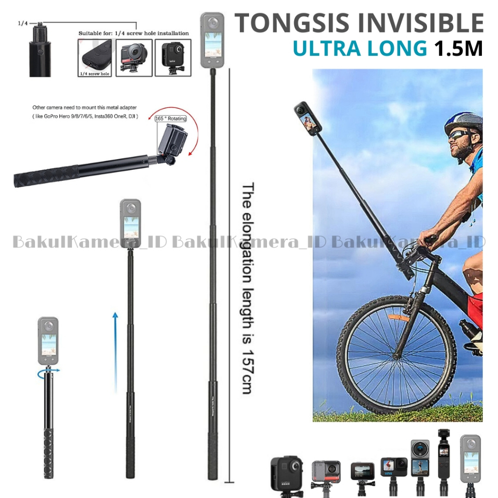 Jual Monopod / Tongsis Invisible Selfie Stick Ultra Long 1.5M Insta 360 ...