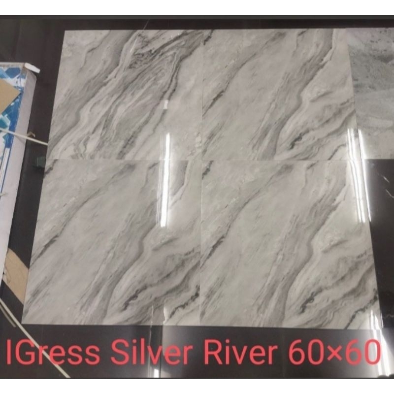 Jual Granit 60x60 Glossy Abu Marmer IGRESS Silver River Motif Marmer ...