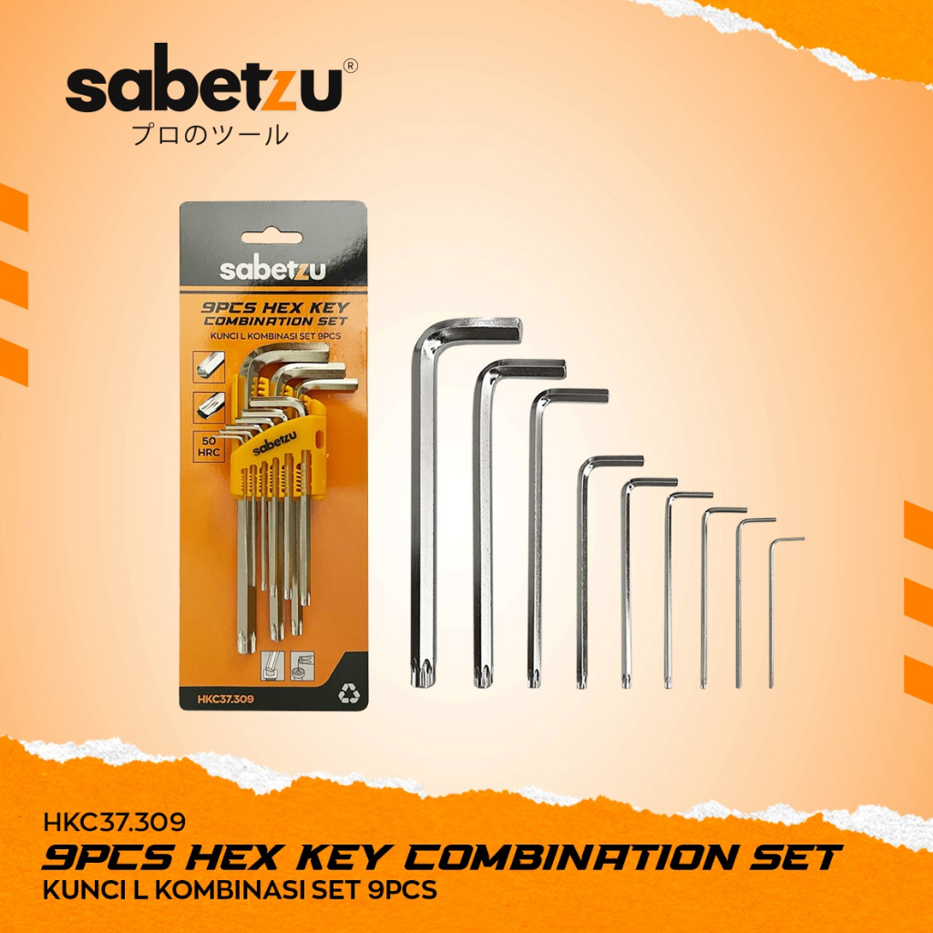 Jual SABETZU Kunci L Set Long 9pcs Kombinasi Star Hex Key Set Torx Set ...
