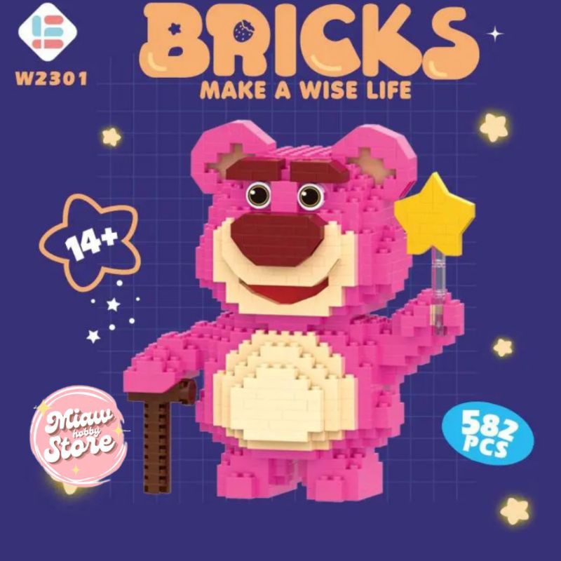 Jual Partikel Balok mainan Susun Bricks lotso bear strawberry | Shopee ...