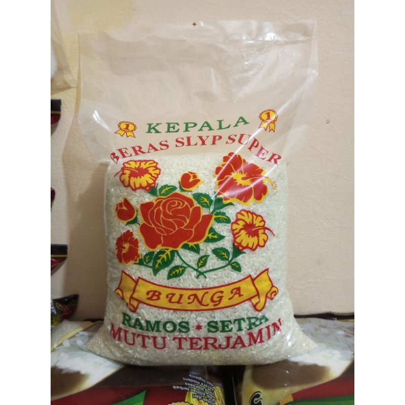 Jual Beras kemasan cap bunga ramos setra isi bersih 5kg beras pulen ...