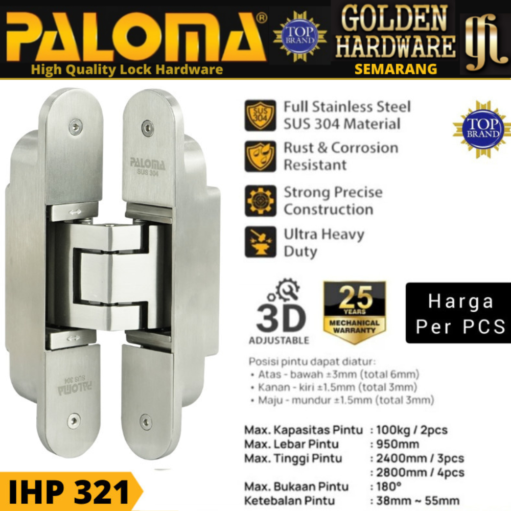 Jual PALOMA IHP 321 ENGSEL TANAM PINTU CONCEALED INVISIBLE HINGE STAINLESS | Shopee Indonesia