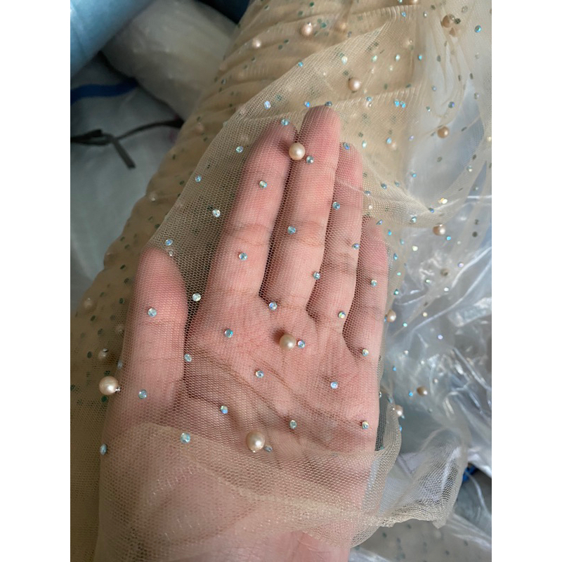 Jual Kain TILE STONE MUTIARA / TULLE RHINESTONE SWAROSKI / RHINE ...