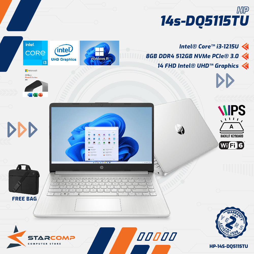 Jual Laptop HP 14s-DQ5115TU i3-1215U 8GB SSD 512GB 14" FHD IPS W11 OHS ...