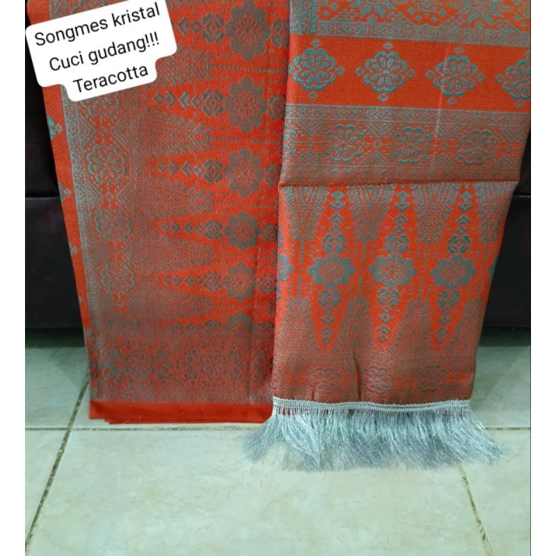 Jual Set Kain + Selendang Songket Palembang Kristal Gold (WAJIB CHAT ...