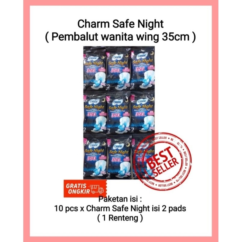 Jual Charm Safe Night /Pembalut Wanita Wing 35 cm/Paketan 10 pcs (1 ...