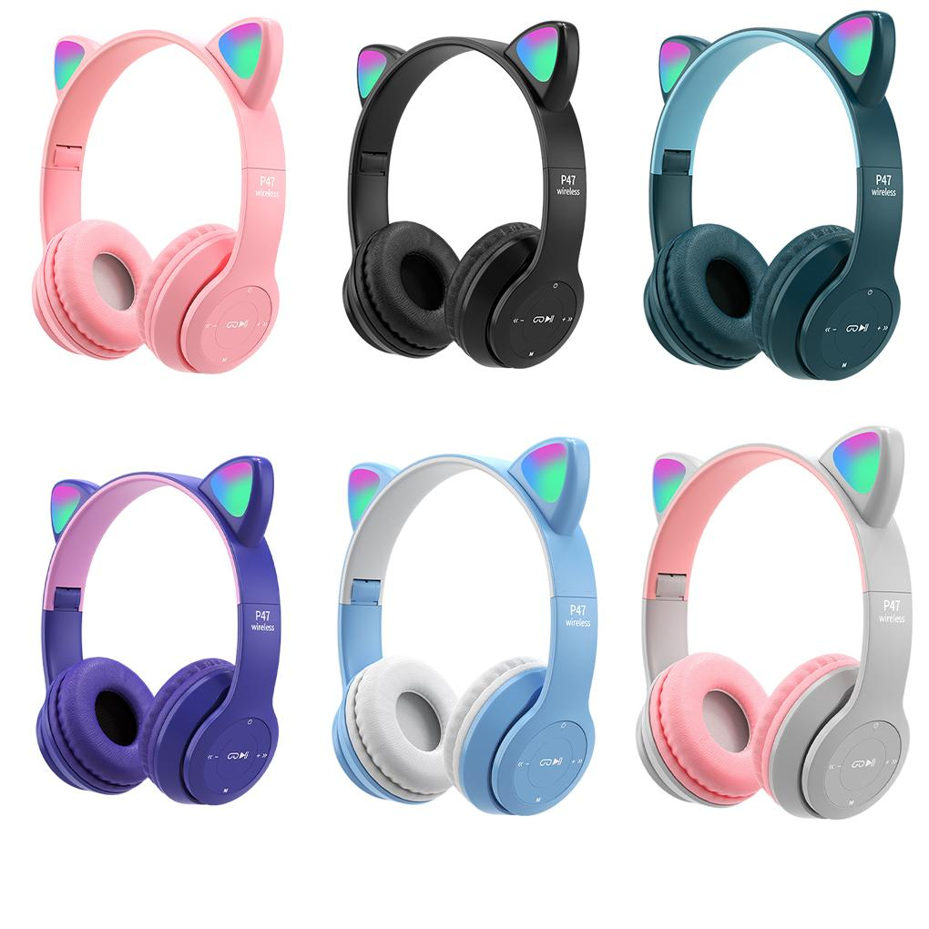 Jual MZ-P47 Wireless/Bluetooth Earbuds Cat Ears Led Stereo Headphones ...