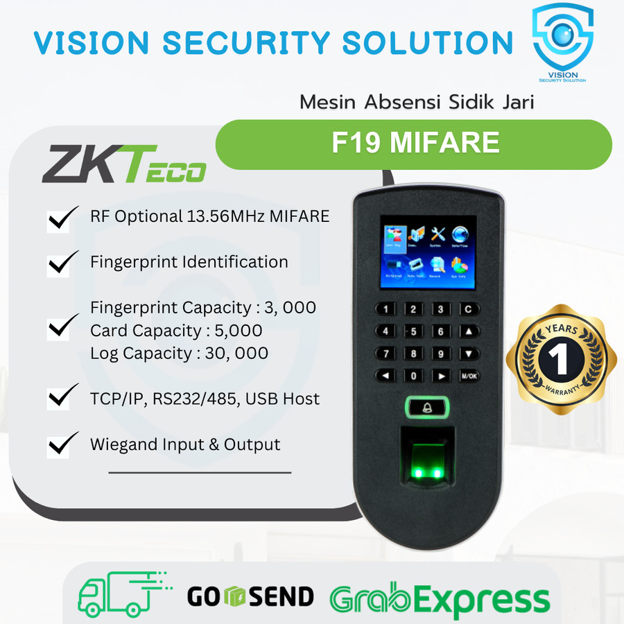 Jual Access Control ZKTeco F19 Mesin Absensi Fingerprint | Shopee Indonesia