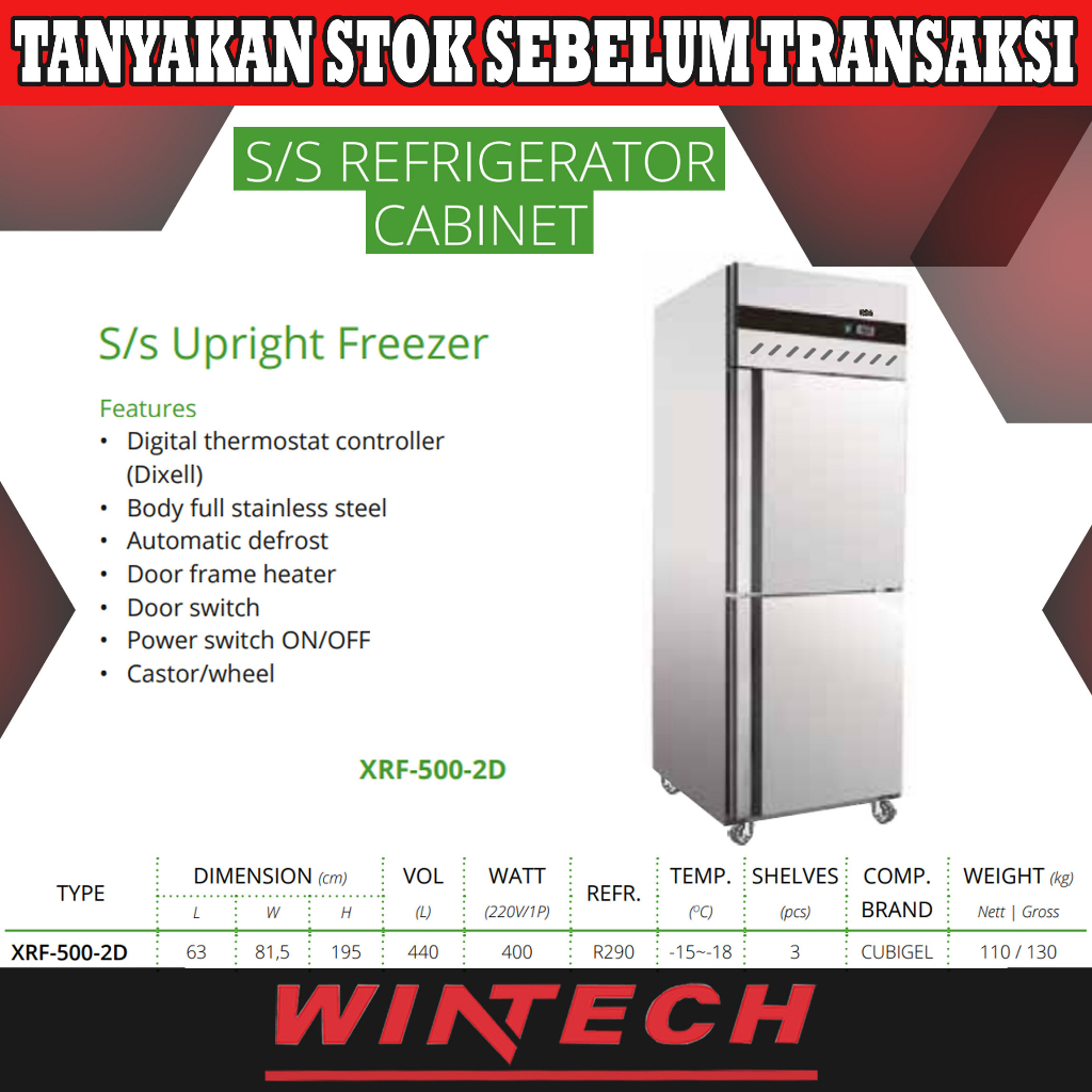 Jual RSA XRF-500-2D SS Upright Freezer Kulkas Dapur Komersial Stainless ...