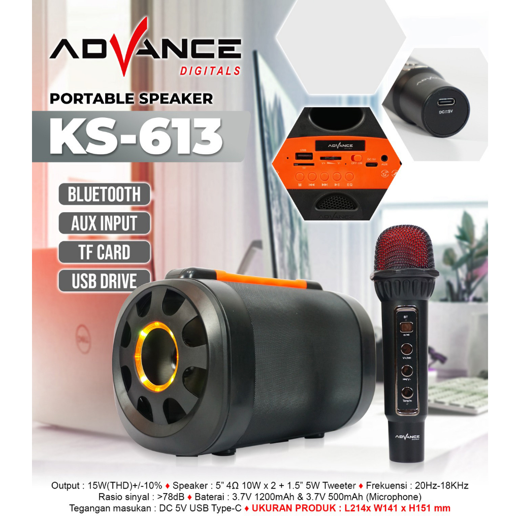 Jual Advance Speaker Bluetooth KS-613 - Speaker Portable Karaoke - Speaker Wireless 5 inch Type ...