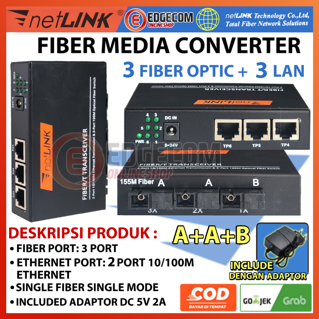 Jual Media Konverter 3 FO 3 LAN 10/100 LAN RJ45 Ethernet Fiber Optic ...