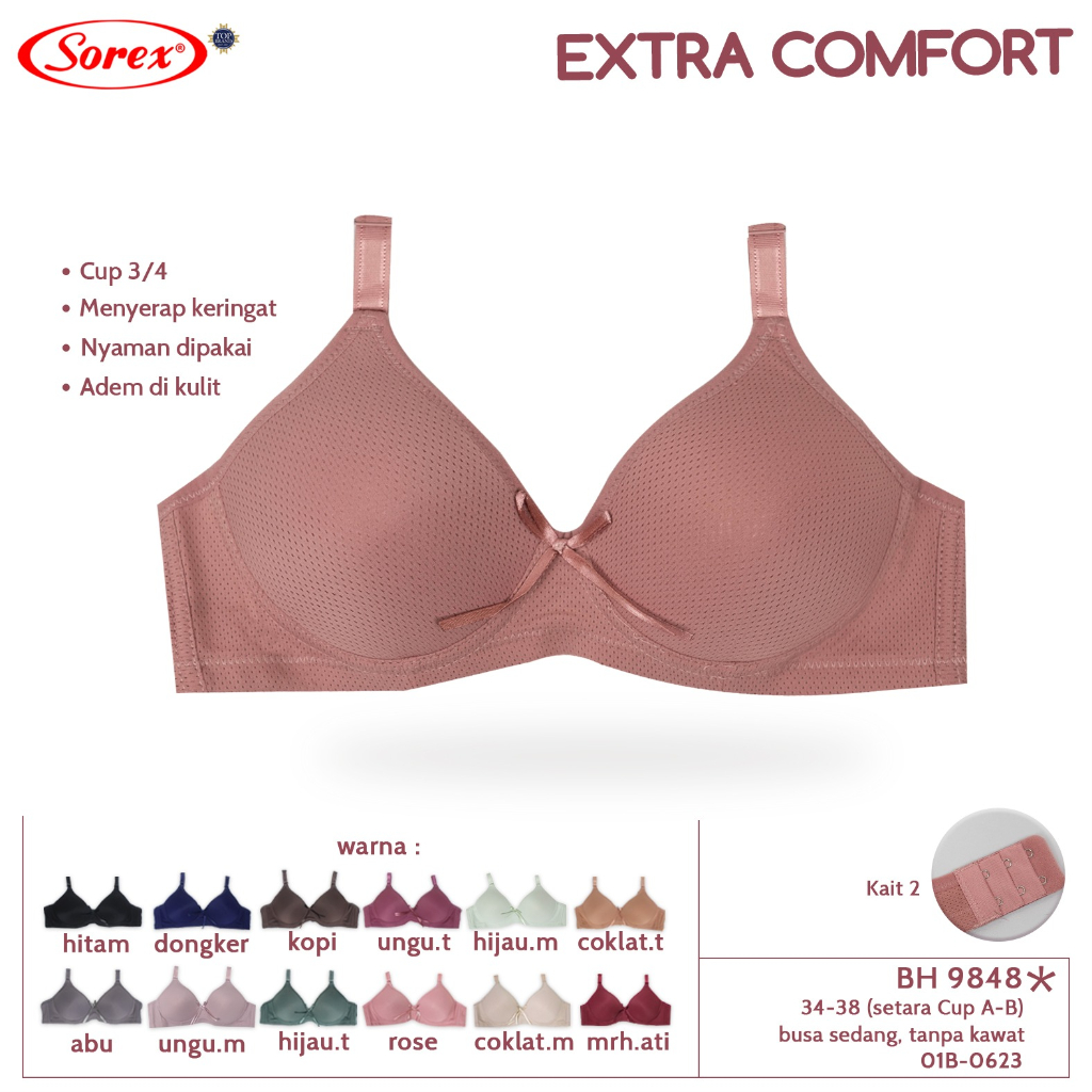 Jual Sorex Bra Extra Comfort Busa Tanpa Kawat Kait 2 Setara Cup A-B BH 9848 | Shopee Indonesia