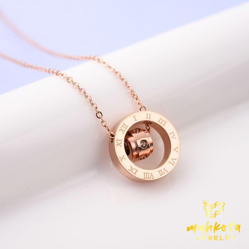 Jual K28 Kalung Titanium Wanita Model Liontin Romawi Double Ring Lapis ...