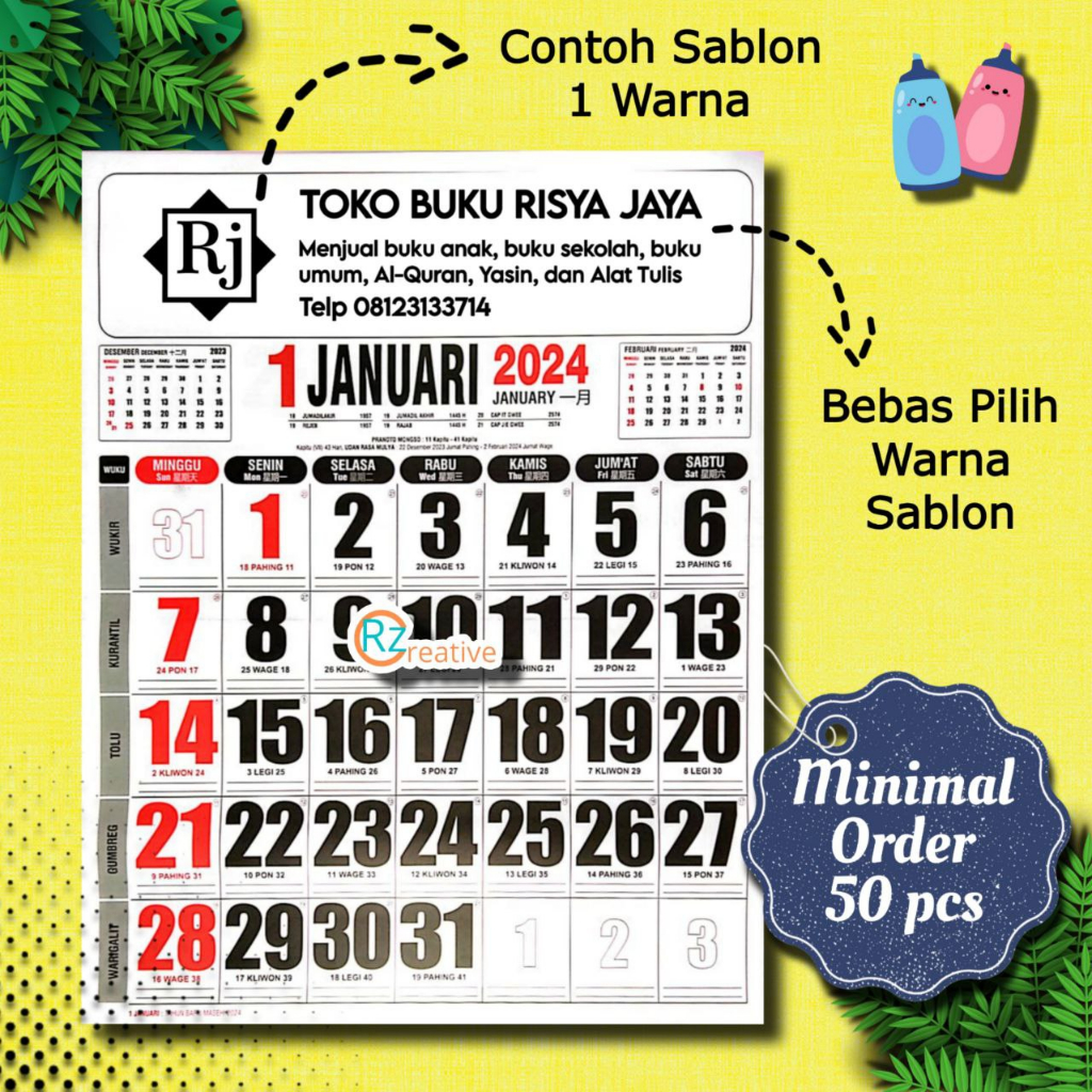Jual Kalender Custom Sablon Tahun 2024 Ukuran Jumbo (Minimal Order 50 ...
