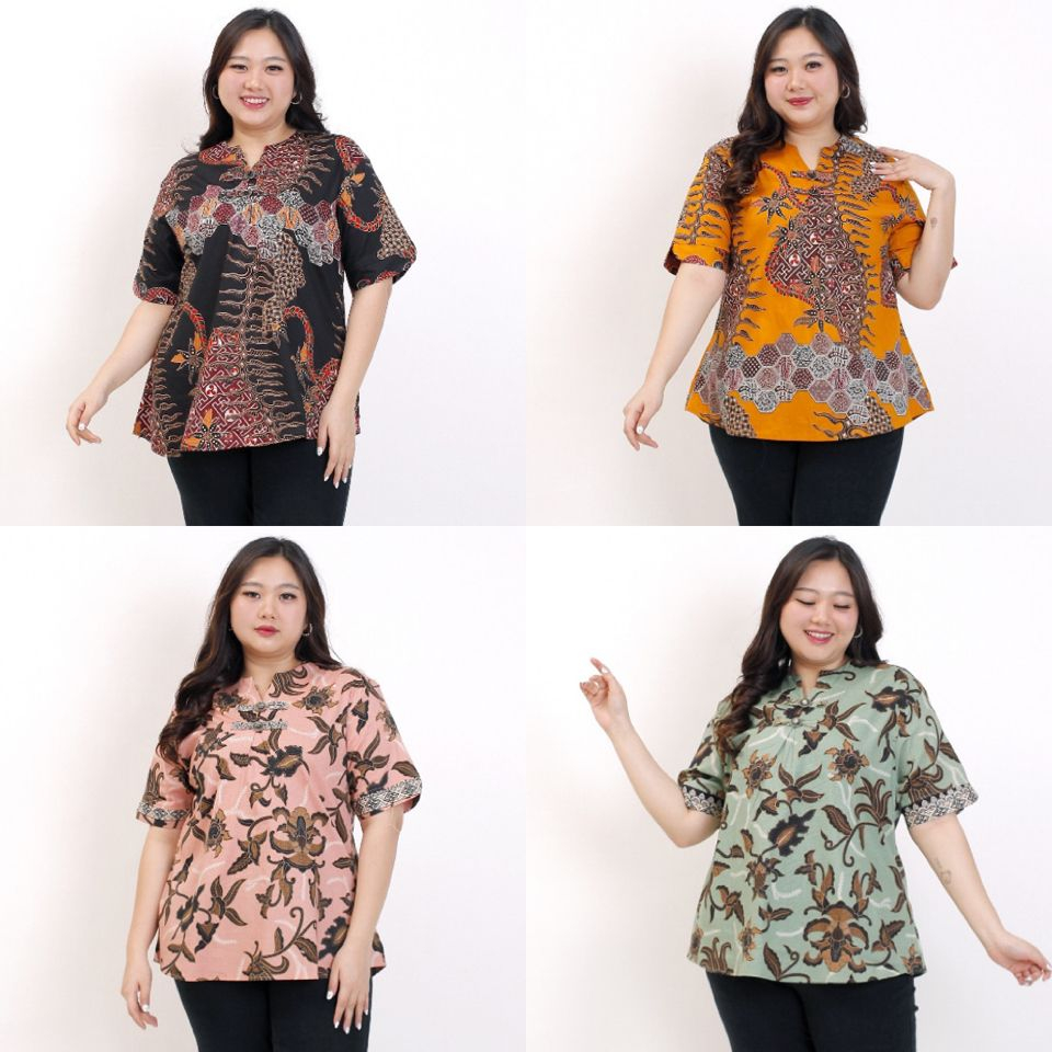 Jual Atasan Blouse Baju Batik Big Size Wanita Oversize 021 Xxl Xxxl Ld