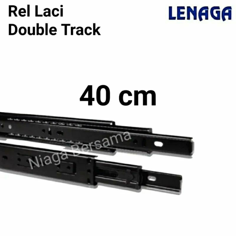 Jual Rel Laci Double Track 40 Cm Lenaga isi 2 pcs Hitam Full Extention ...