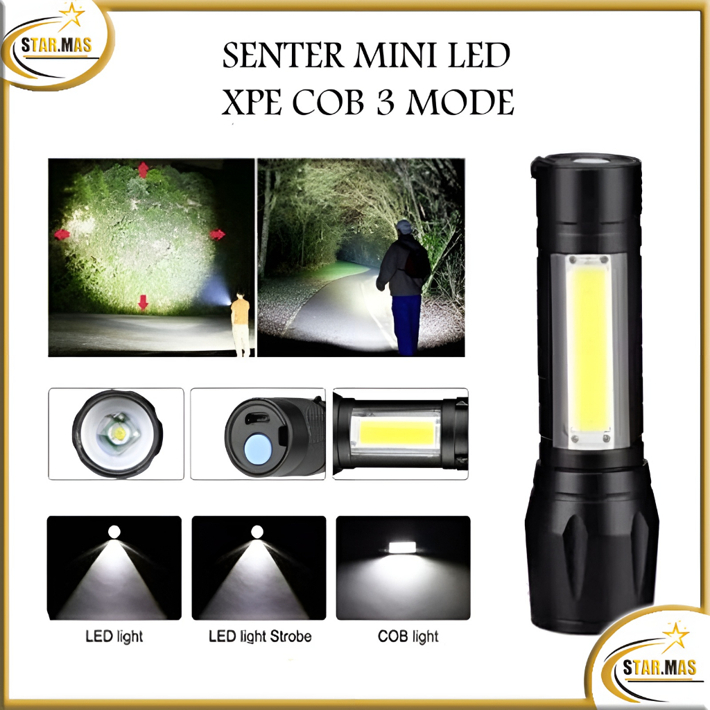 Jual Senter Mini XPE COB Led Zoom Super Terang Light 3 Mode Senter zoom LED Swat Police Light ...