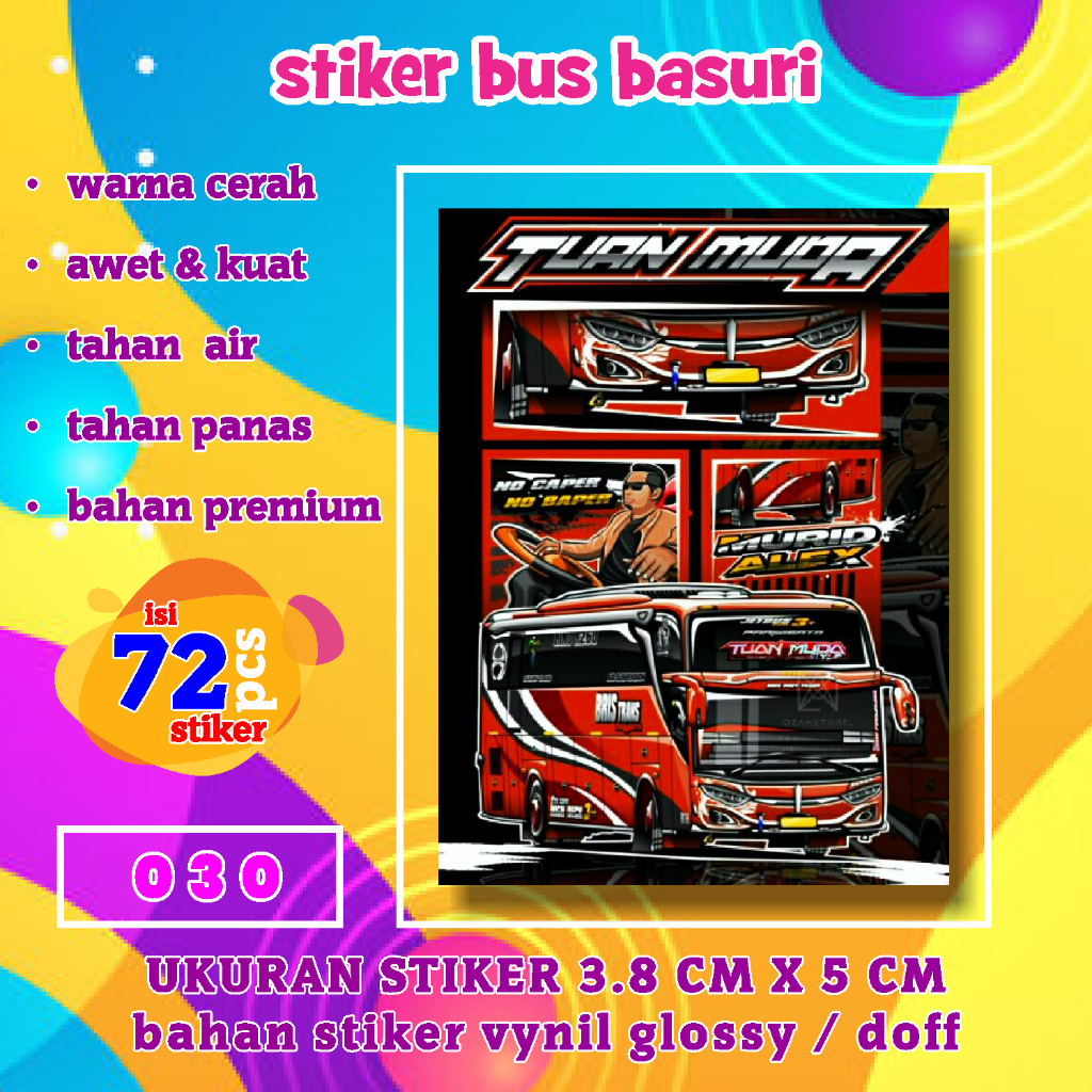 Jual stiker bus basuri tuan muda [030] warna cerah kuat tidak luntur ...