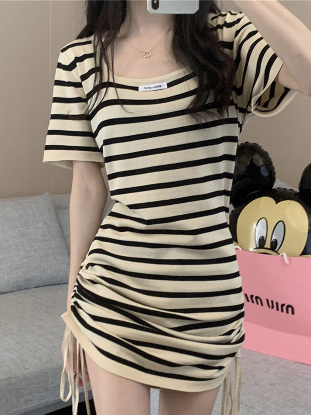 Jual Mini Dress Rajut Motif Garis Fashion Korea | Shopee Indonesia