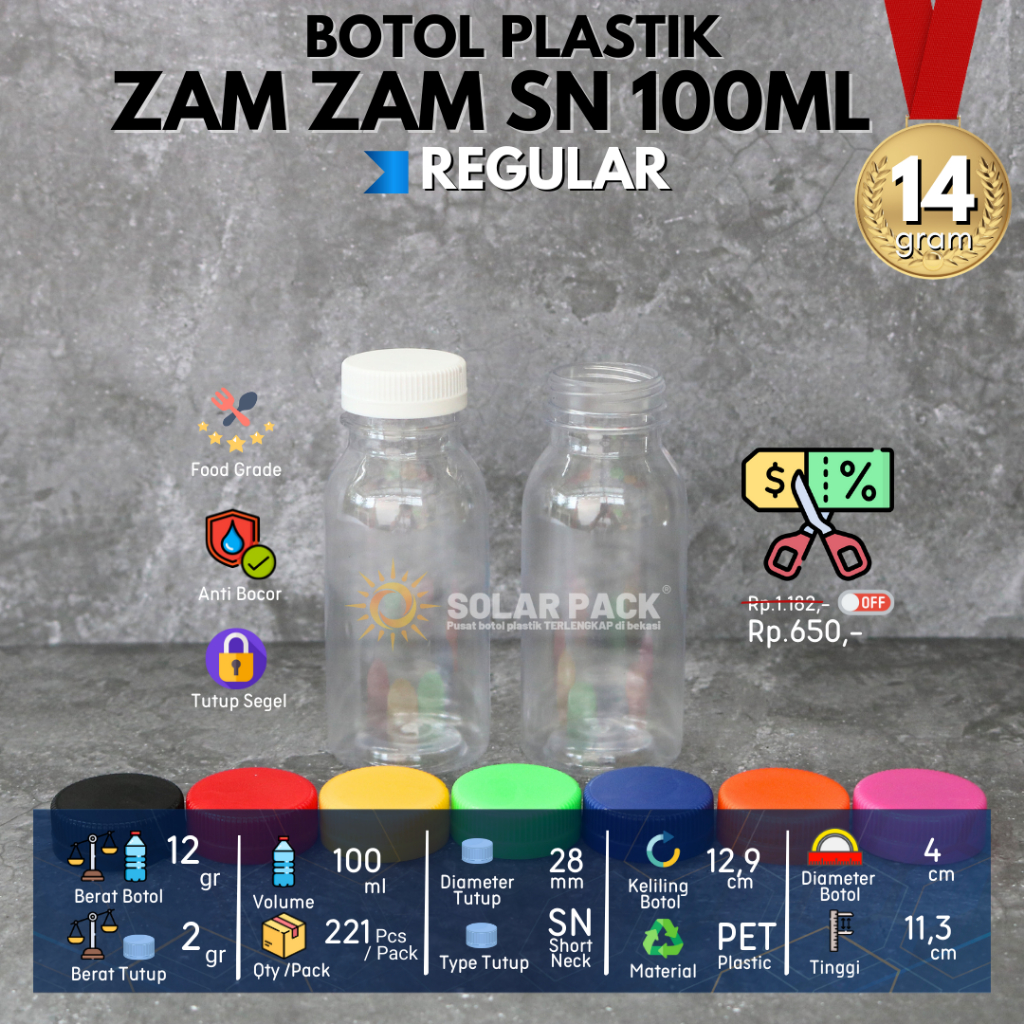 Jual Botol plastik PET 100ml zam zam minuman jus susu kopi tutup SN ...