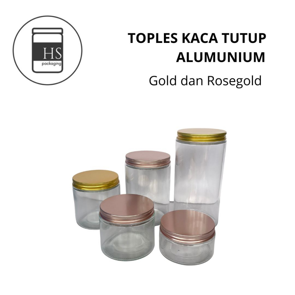Jual HS PACKAGING - Toples Kaca Tutup Aluminium Warna Gold dan Rosegold ...