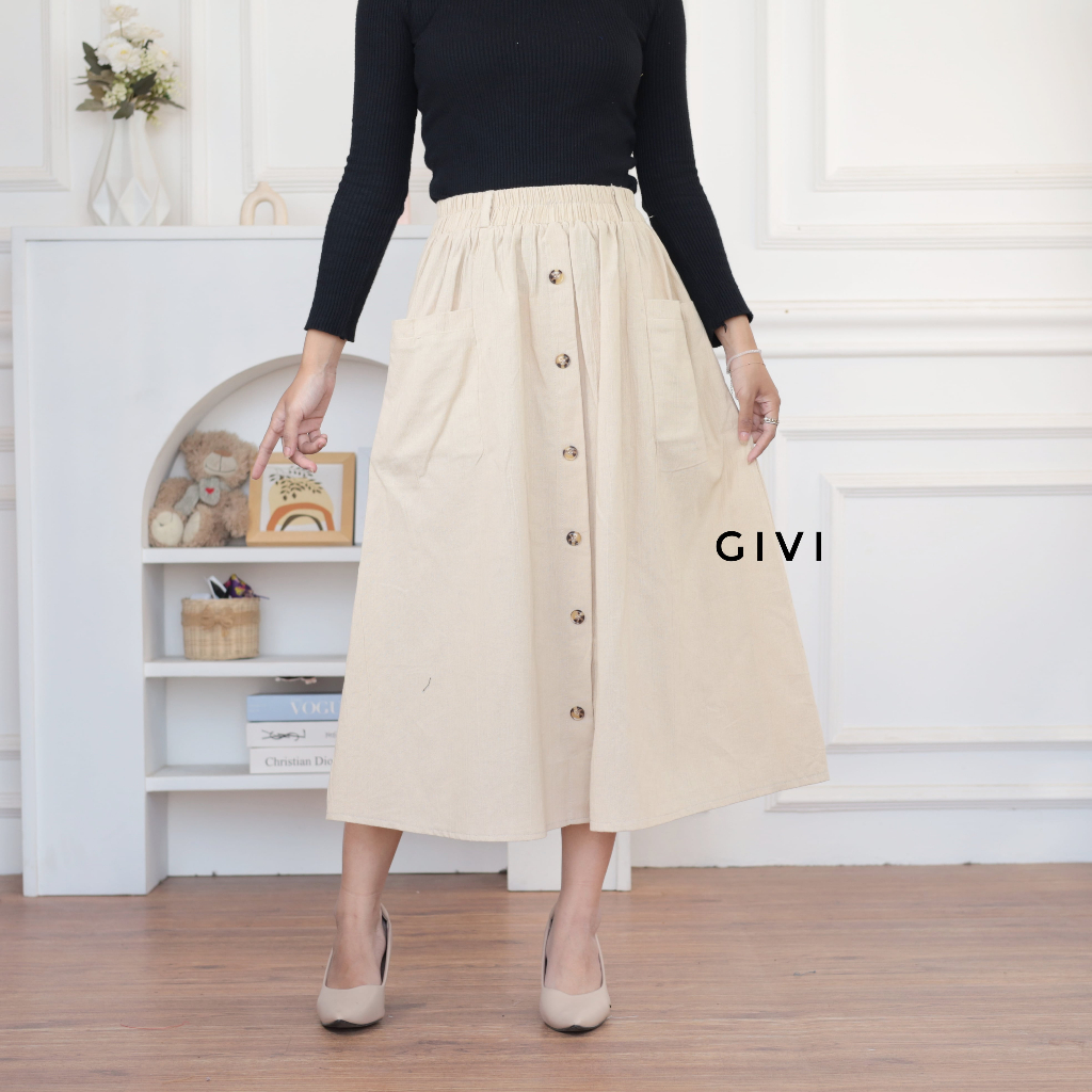 Jual Kalindra midi skirt 7/8 | rok linen crinkle 7/8 rok wanita premium ...