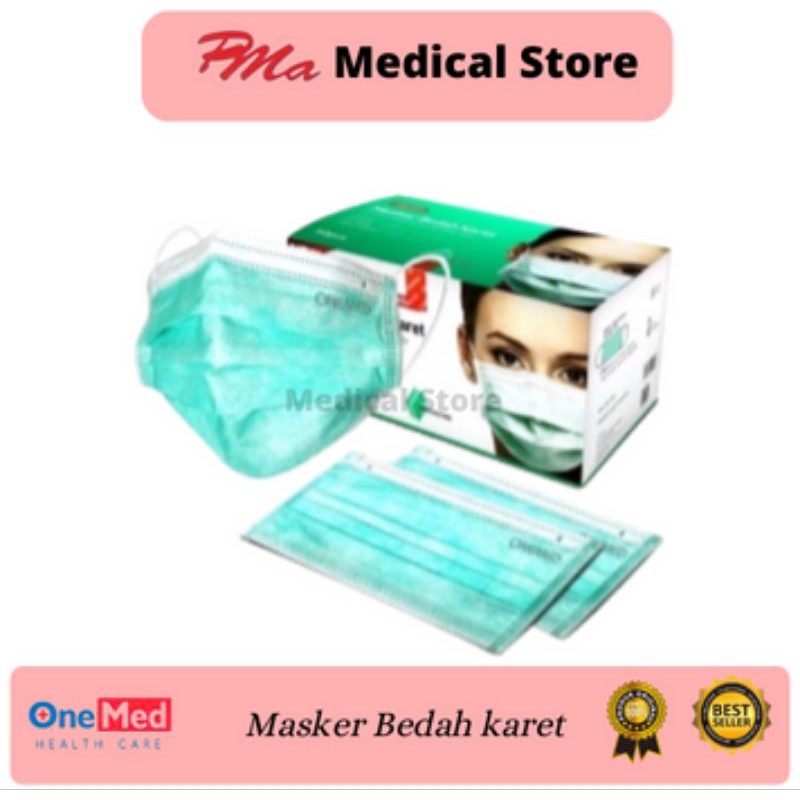 Jual Masker Bedah Karet Onemed 3 Ply Per Box Isi 50 Pcs warna HIJAU ...