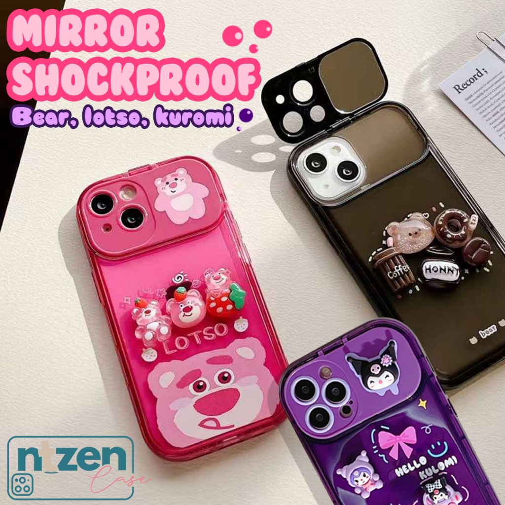 Jual Case Iphone MIRROR SHOCKPROFF BEAR, LOTSO, KUROMI 11 12 13 14 PRO ...