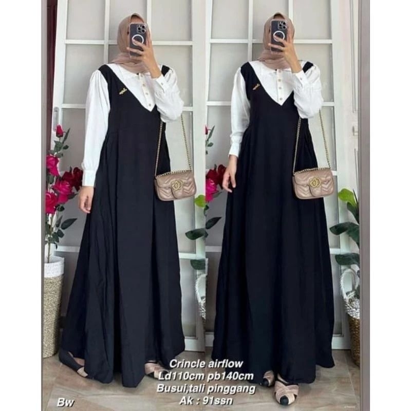 Jual Gamis Cringkle Flora Kombi Hitam | Shopee Indonesia
