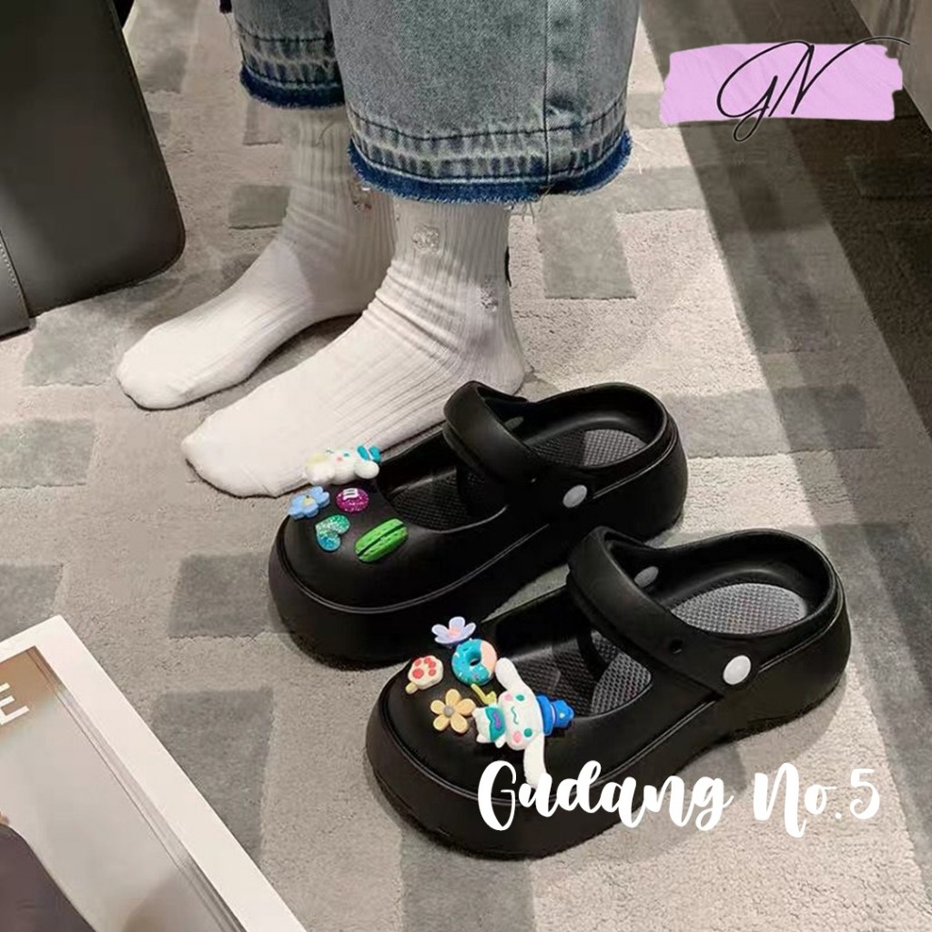 Jual GN-2308-9 Sandal Selop Sandal Crocs Fashion Wanita Dengan Jibbitz ...