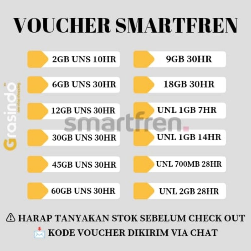 Jual VOUCHER SMARTFREN PAKET DATA SMART UNLIMITED 7GB 7HR 14GB 14HR 700MB 28HR 2GB 28HR KUOTA ...