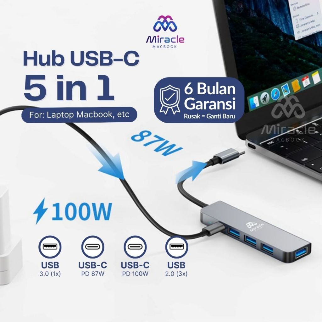 Jual MIRACLE PREMIUM Adapter HUB 5 in 1 USB C to HDMI PD 100w USB 3.0 2 ...