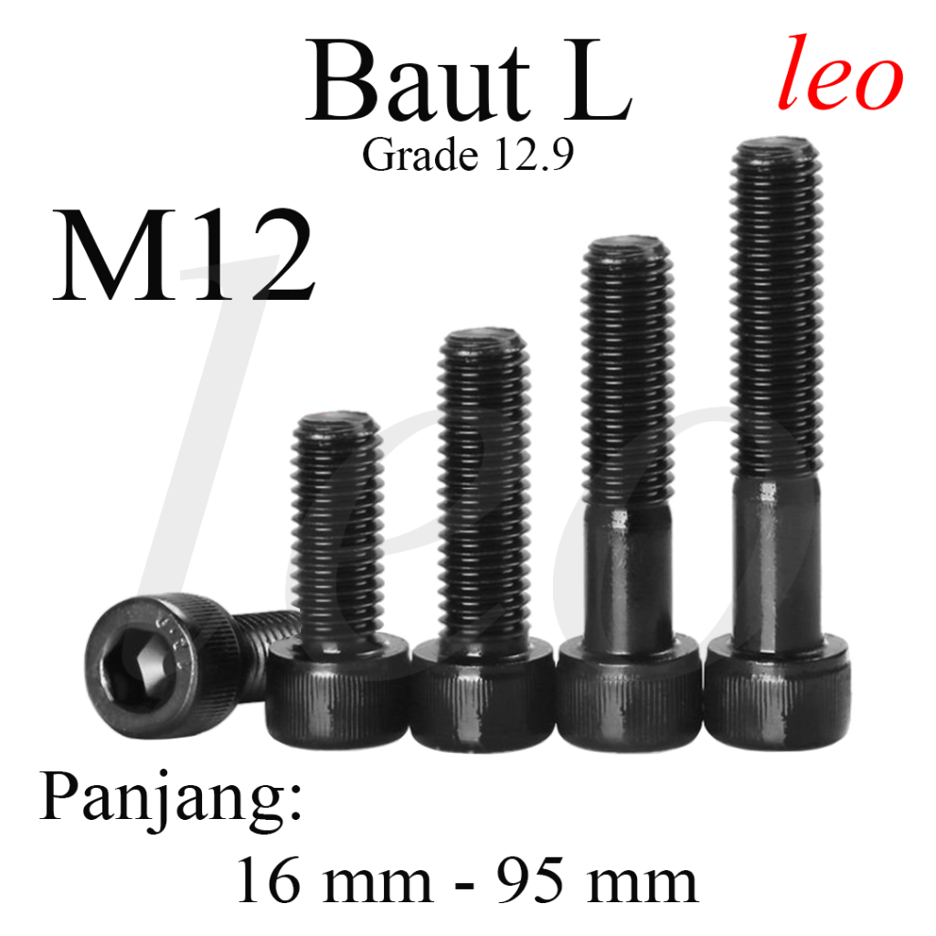 Jual Baut L M12 Panjang 16 - 95 mm Grade 12.9 Hex Socket Head Cap Screw 12mm 12 mm | Shopee ...