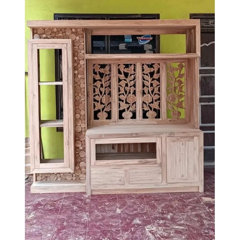 Jual partisi penyekat ruangan buffet meja tv kayu jati minimalis ukir ...