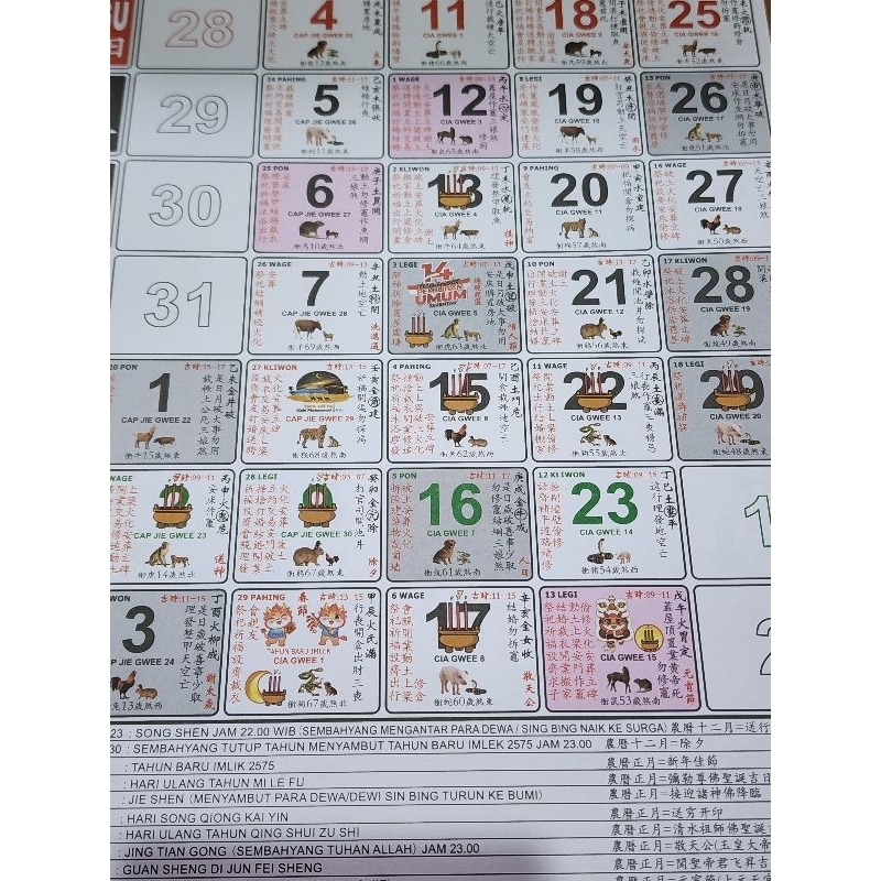 Jual kalendar bulanan kecil hari baik jelek | Shopee Indonesia