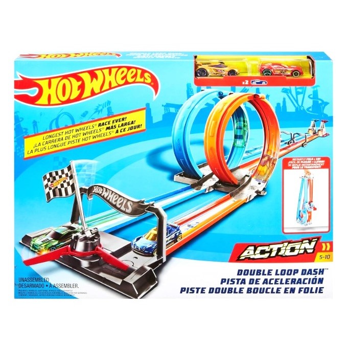 Jual MATTEL Hot wheels Action Race GFH85 Double Loop-Hypermile Dual ...