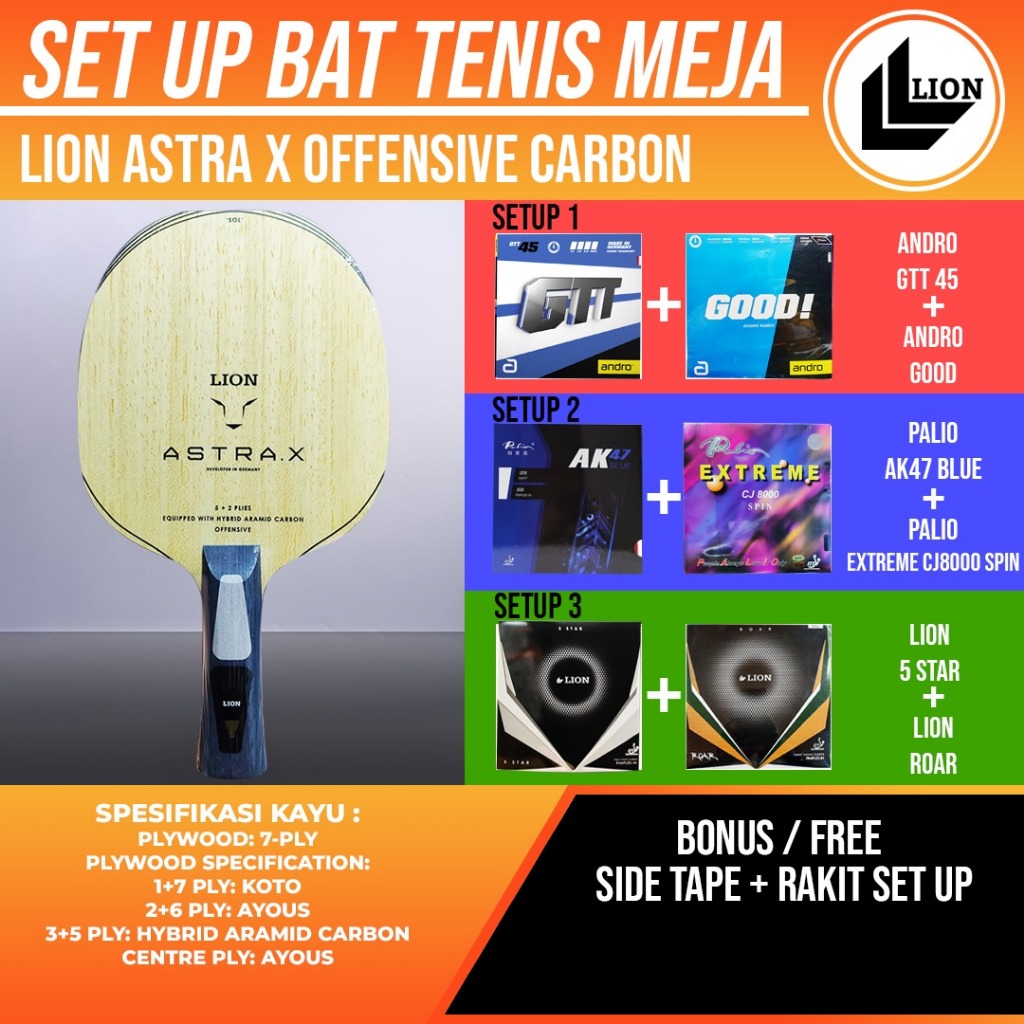 Jual Paket Bat Pingpong Rakitan Lion Astra X OFF Carbon Andro Palio | Shopee Indonesia