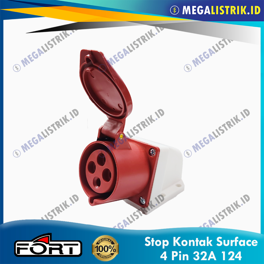 Jual FORT STOP KONTAK INDUSTRIAL SURFACE 4 PIN 32A / WALL SOCKET GENSET 4 PIN / KAKI 3P+E 32 ...