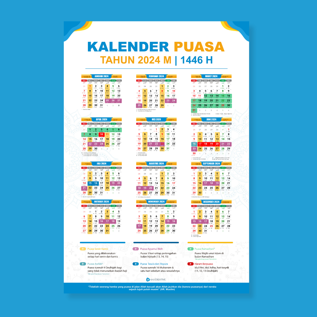 Jual Kalender Puasa Sunnah 2024 lengkap| Kalender Shaum Kalender ...