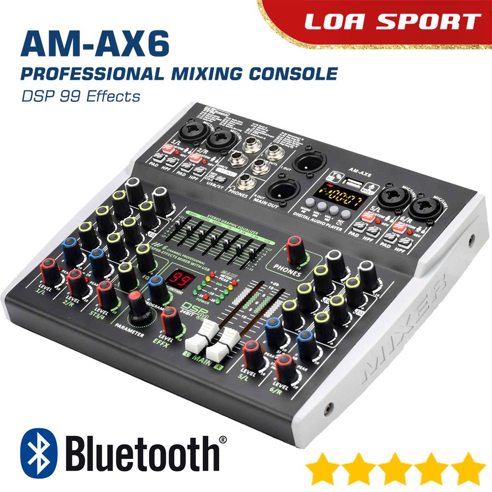Jual Mixer Audio 6 Channel 99 DSP FX Phantom Power 48V Bluetooth USB AM ...