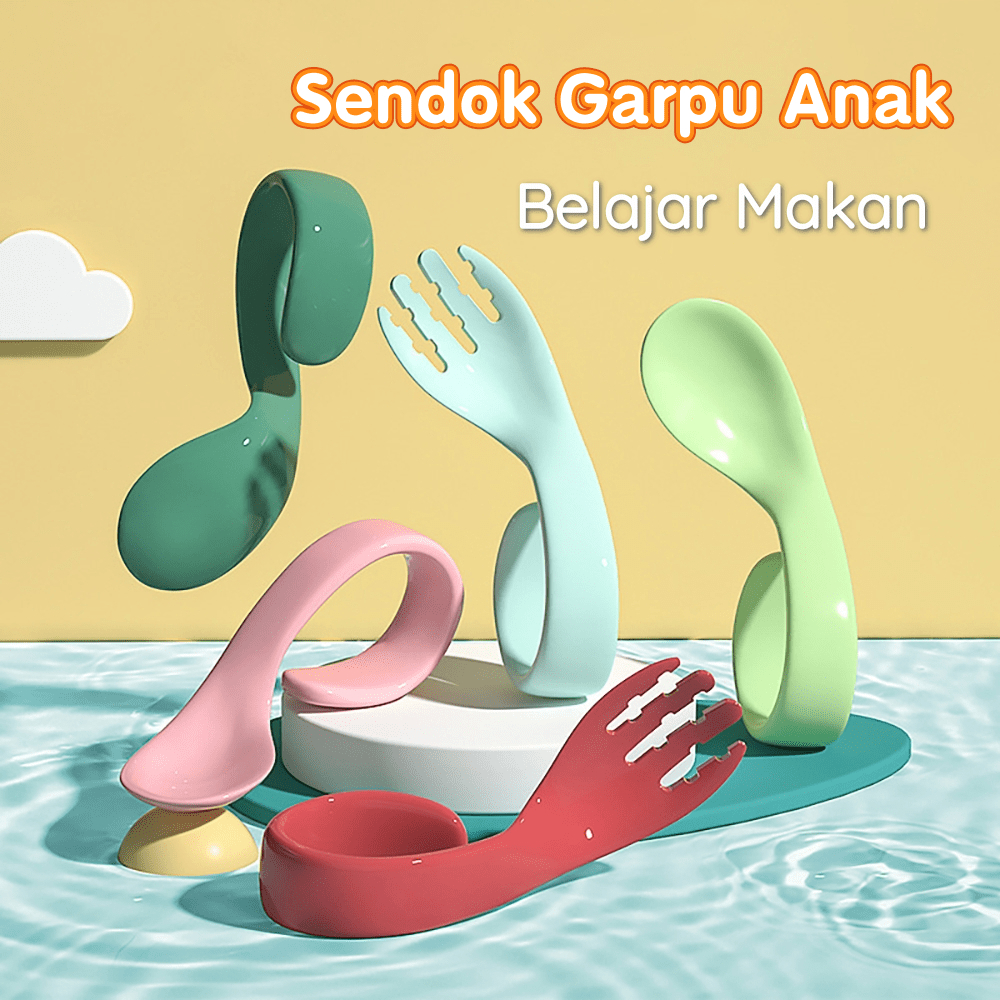 Jual Set Sendok Garpu Anak Bayi Belajar Makan Bengkok Training Spoon ...