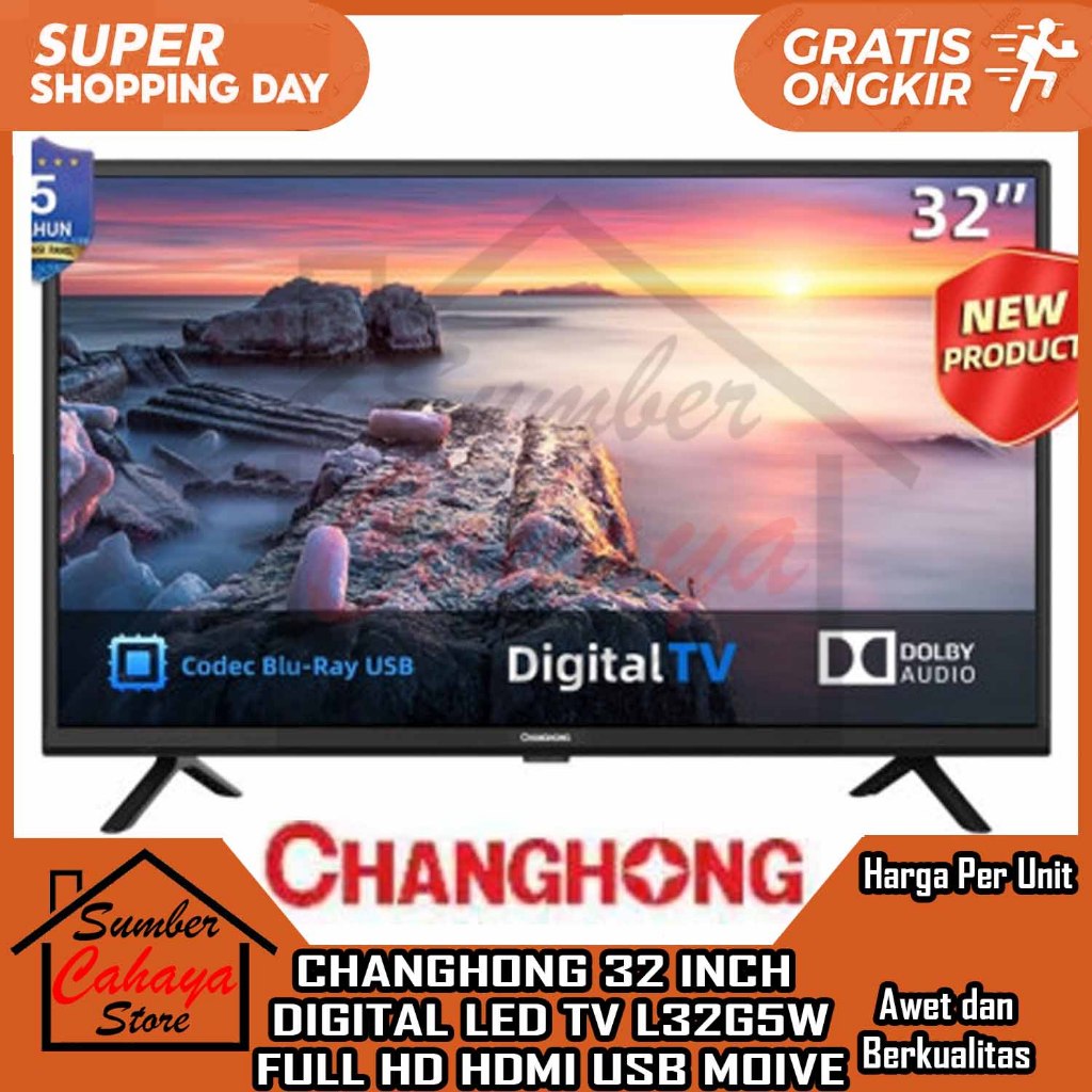 Jual [Instan] Changhong 32 Inch Digital LED TV L32G5W HD TIVI HDMI USB Moive DVB T2 FULL DISPLAY ...