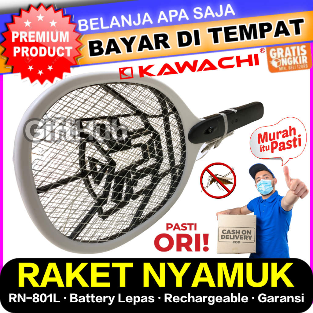 Jual Kawachi Raket Nyamuk Listrik RN 801L Mosquito Racket Tenaga Super ...