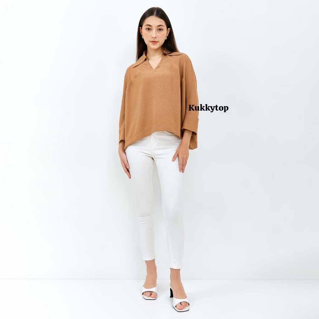 Jual Kukky top Kemeja Wanita Korean Style 13154 | Shopee Indonesia