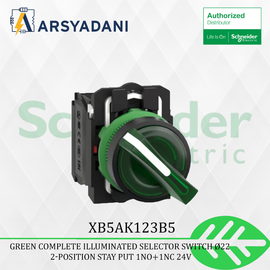 Jual XB5AK123B5 - green complete illuminated selector switch Ø22 2 ...
