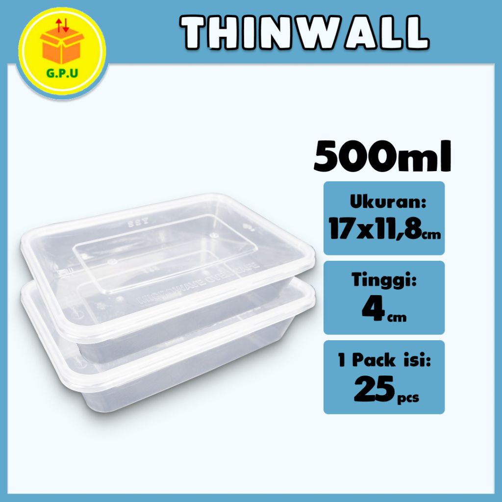 Jual Thinwall Rectangle 500 Ml Tutup Dan Kotak Makanan Plastik Isi 25