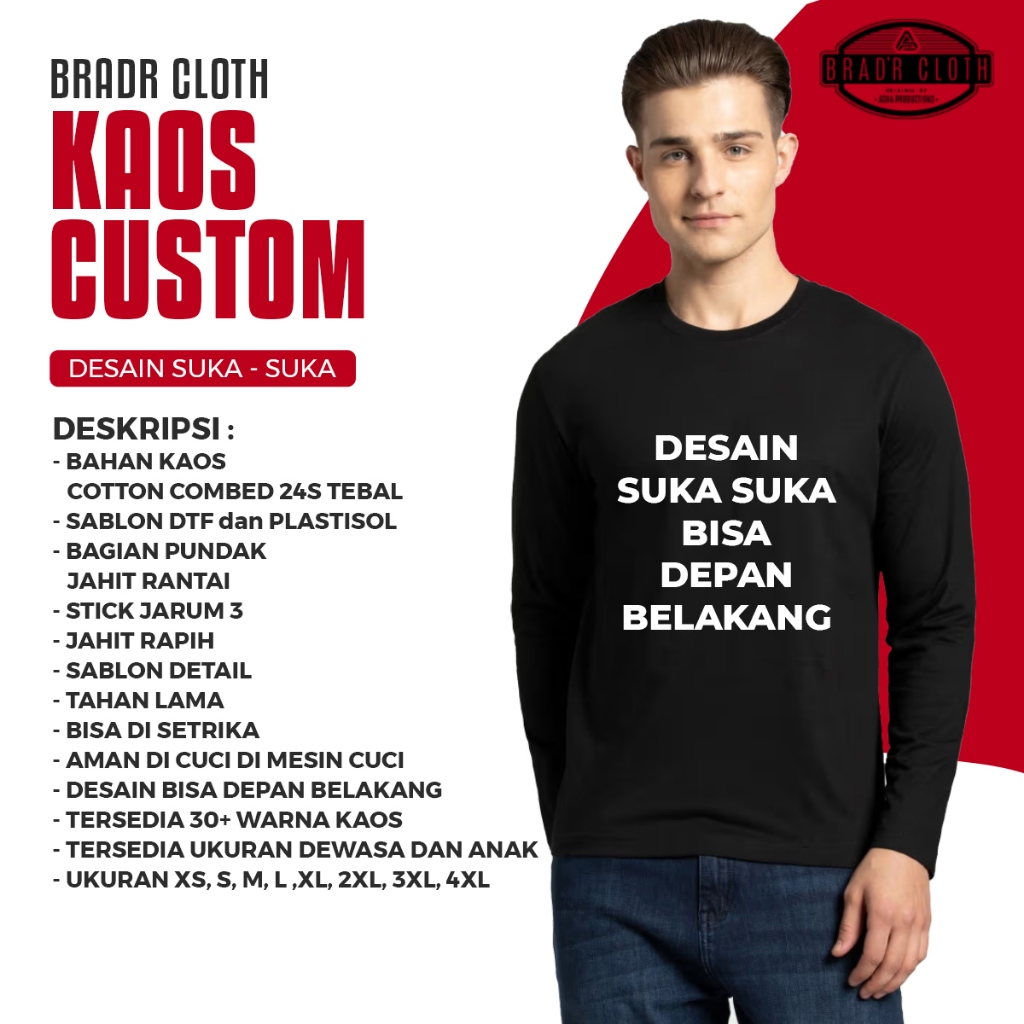 Jual BAJU KAOS SABLON CUSTOM FOTO, DESAIN BEBAS LENGAN PANJANG | BAHAN TEBAL COTTON COMBED 24S ...