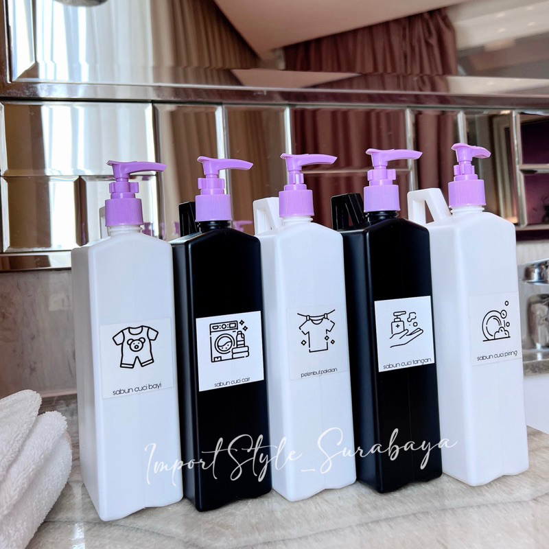 Jual botol sabun aesthetic JERIGEN PUMP 1L KOTAK HITAM PUTIH LABEL ...