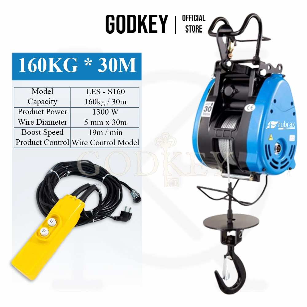Jual JAPAN TUBRAX Electric Wire Winch Hoist 160 Kg 30 Meter Wire Rope ...