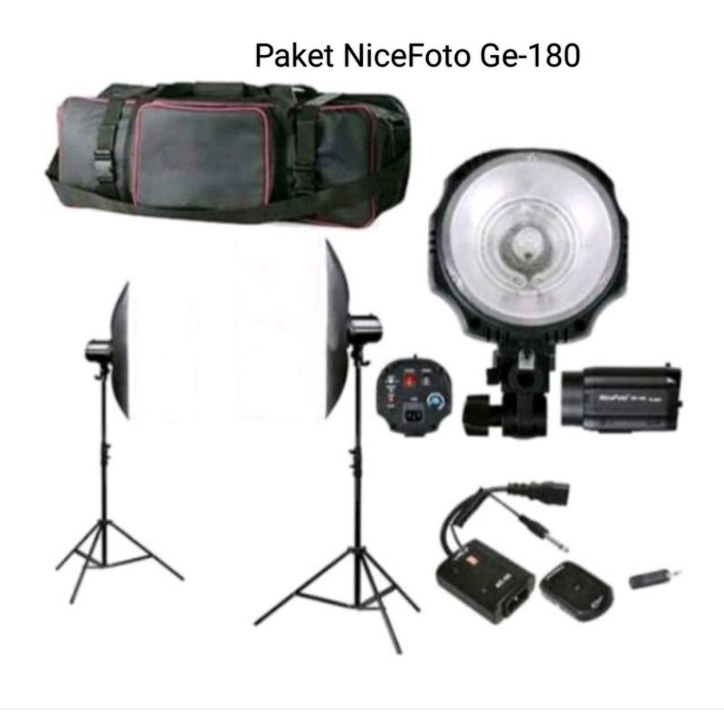 Jual PAKET LAMPU MINI STUDIO FLASH NICEFOTO GE-180 NICE KIT | Shopee Indonesia